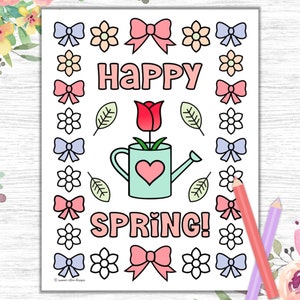 Happy Spring Coloring Page With Tulip - Floral Coloring Page - Coloring ...