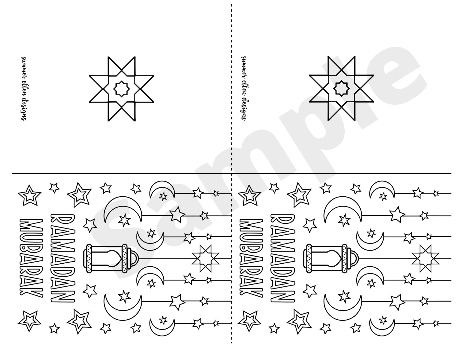 Ramadan Mubarak Coloring Cards: Lantern & Moon Crescents (PDF Digital ...