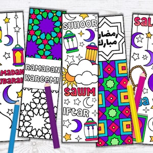 Ramadan Coloring Bookmarks - Cute Bookmark Set With Ramadan Mubarak and ...