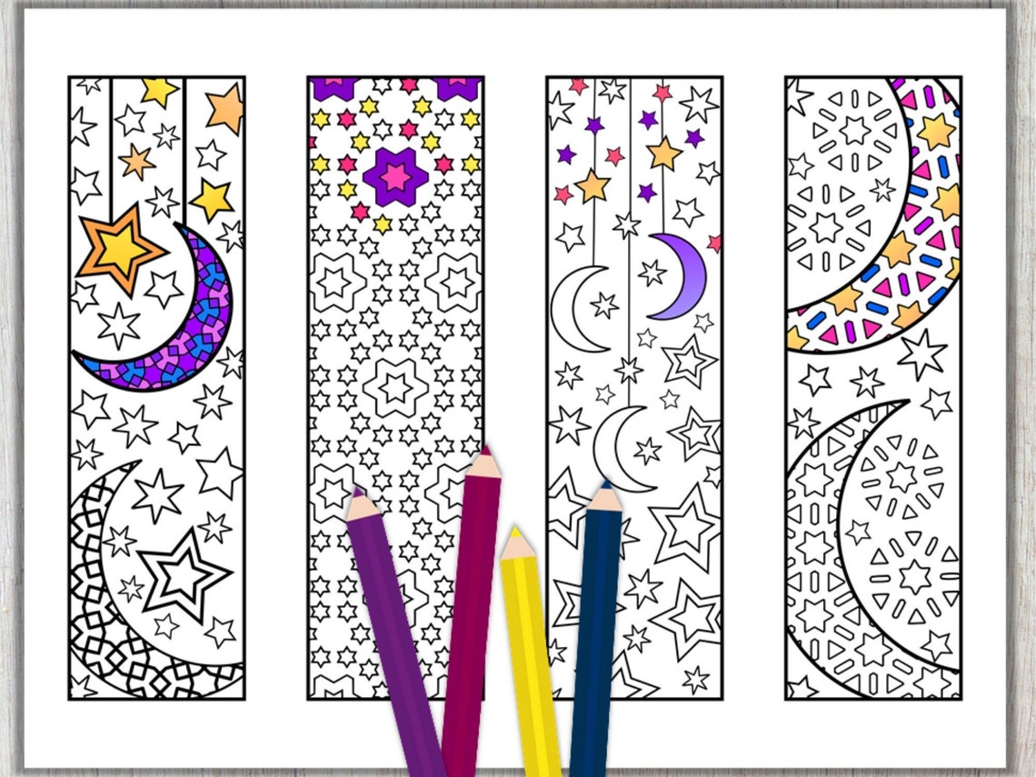 Coloring Bookmarks Moon and Stars Coloring Page Coloring - Etsy