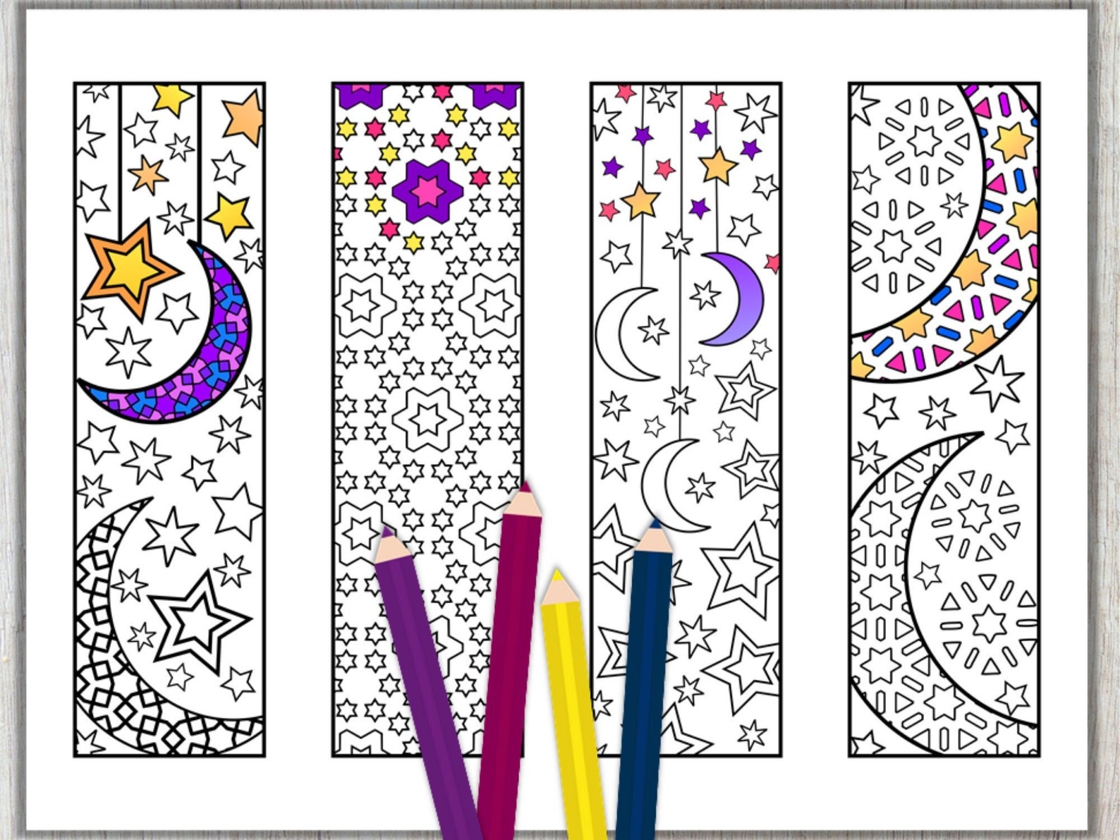 Moon and Stars Coloring Bookmarks for Adults (PDF Digital Download) - Etsy