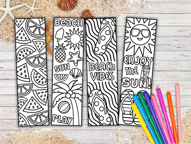 Summer Coloring Bookmarks: Fruit, Flip Flops, Palm Trees (PDF Download ...