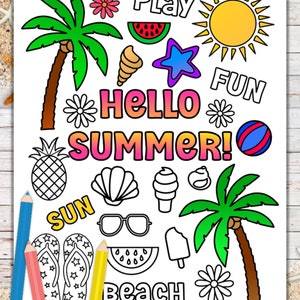 Hello Summer Coloring Page: Kids & Adults Activity (PDF Digital ...