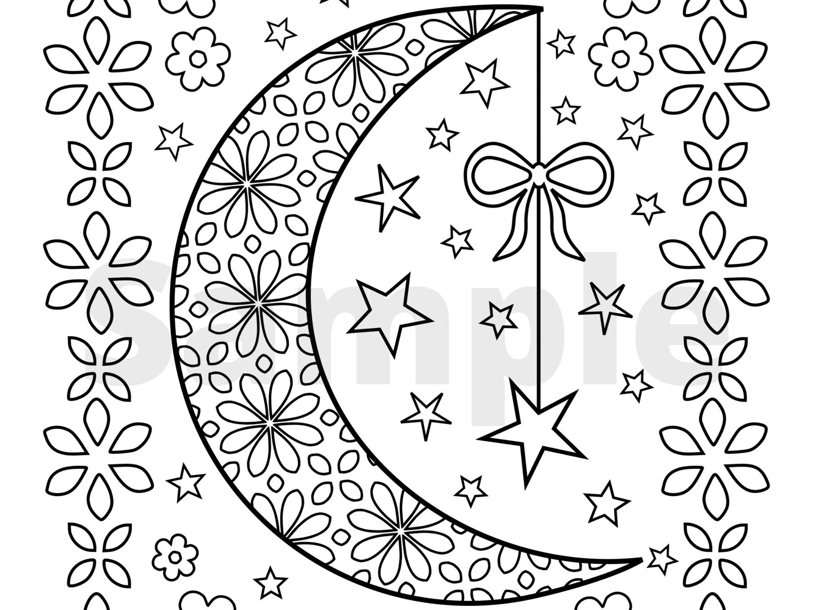 2 Moon and Star Coloring Pages Moon Adult Coloring Book - Etsy