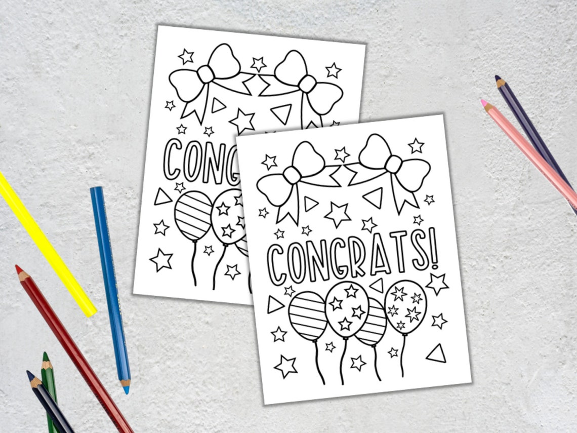 Congratulations Cards to Color Congratulations Coloring | Etsy