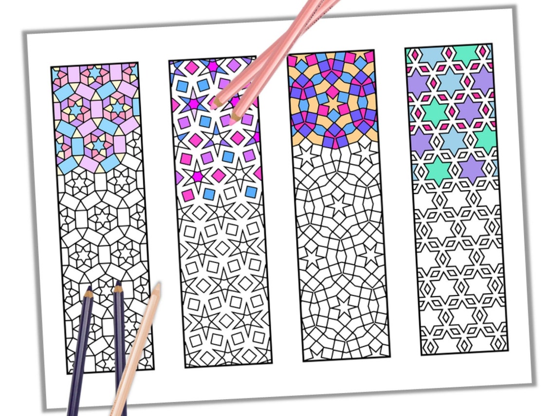 Coloring Bookmarks Printable Bookmarks to Color Geometric - Etsy Canada