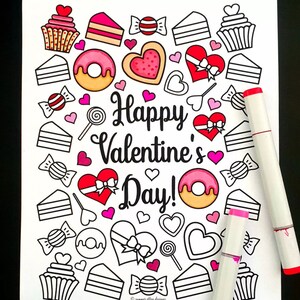 Happy Valentine's Day Coloring Page - Cute Sweets and Candy Coloring ...