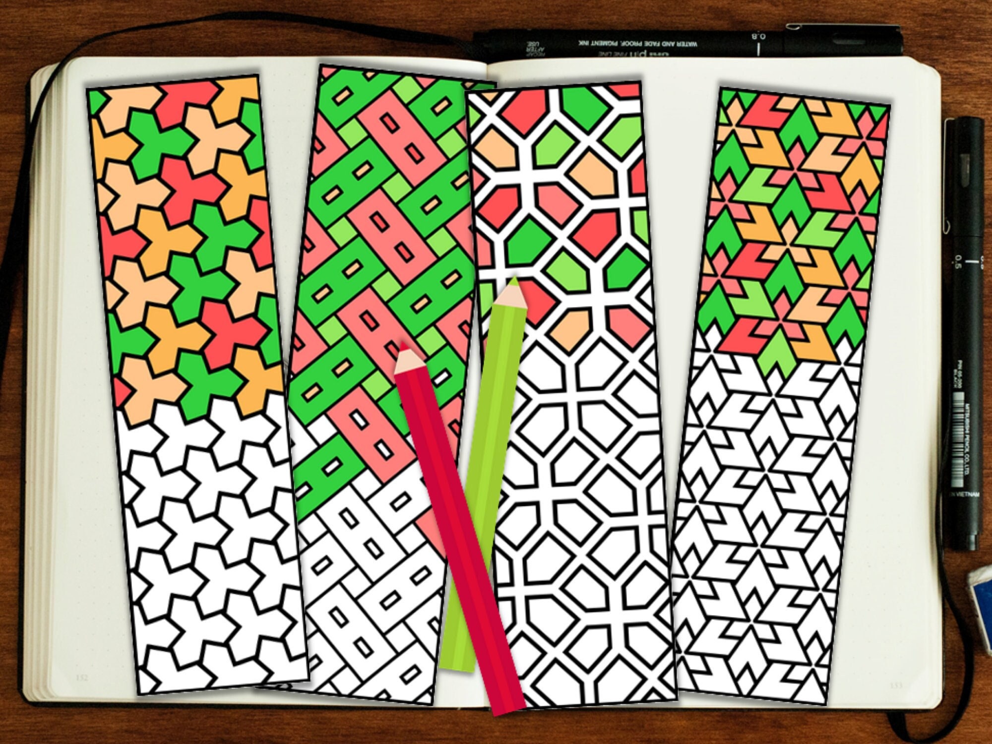 Coloring Bookmarks Geometric Patterns for Coloring Bold - Etsy