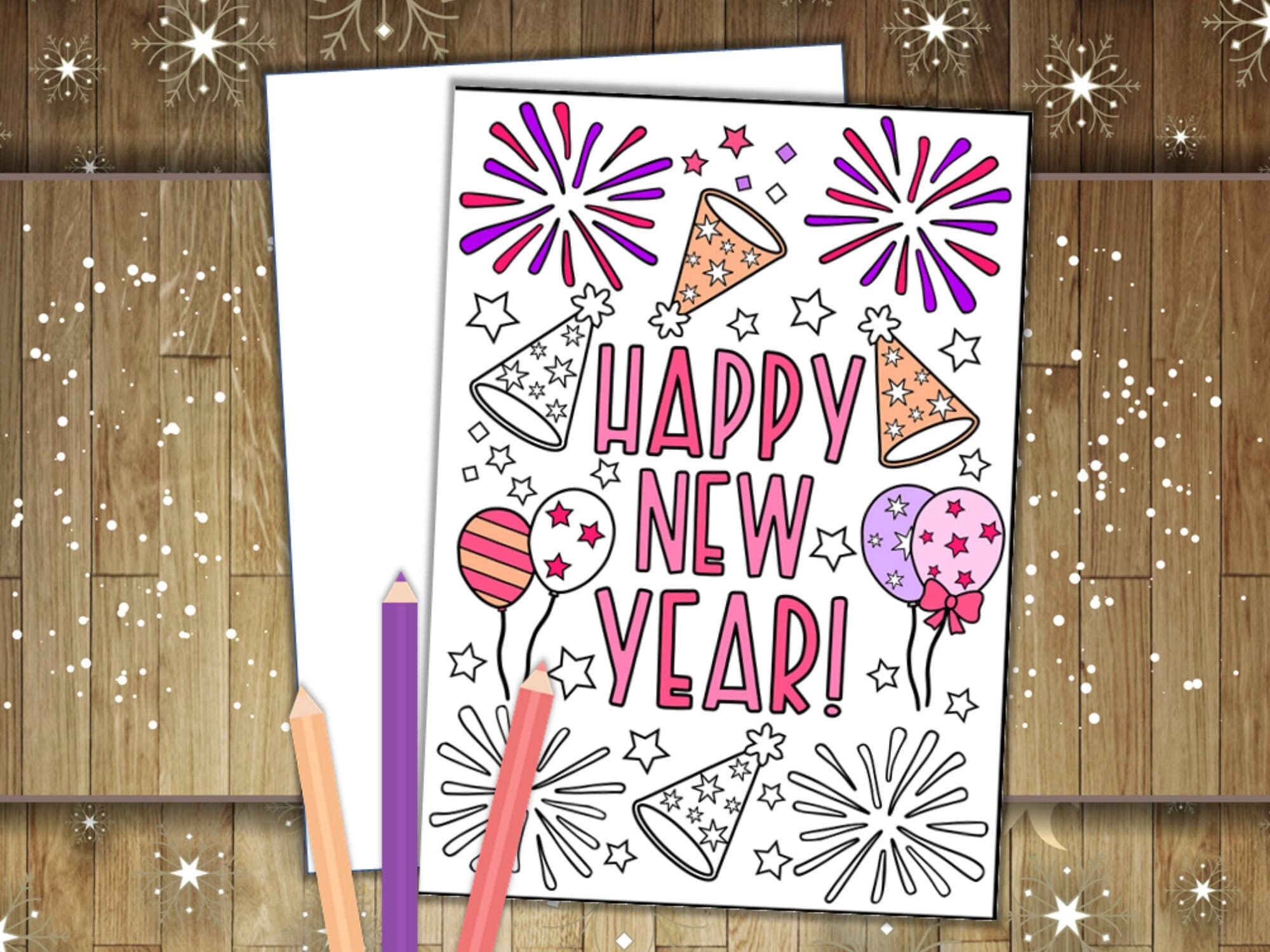 Coloring Card Happy New Year New Year Coloring Page New Year Greeting ...