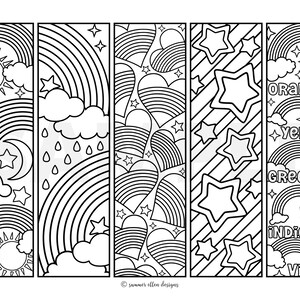 Rainbow Coloring Bookmarks - Cute Rainbow Designs With Hearts - Digital ...