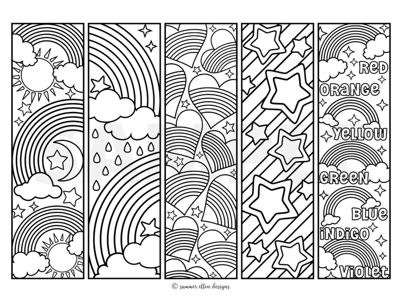 Rainbow Coloring Bookmarks Cute Rainbow Designs With Hearts - Etsy