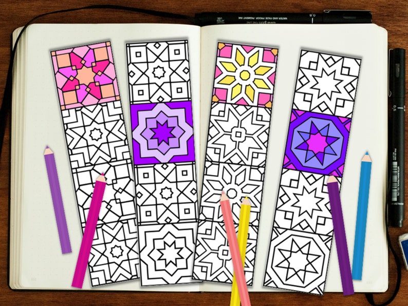 Mosaic Tile Coloring Bookmarks: Geometric Patterns (PDF Instant ...