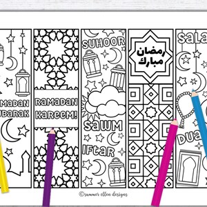 Ramadan Coloring Bookmarks - Cute Bookmark Set With Ramadan Mubarak and ...