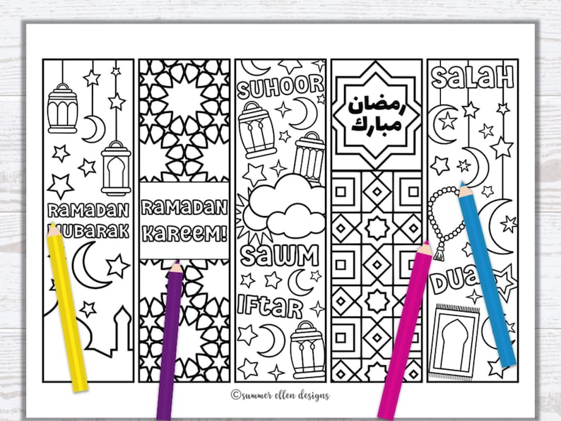 Ramadan Coloring Bookmarks Cute Bookmark Set With Ramadan - Etsy