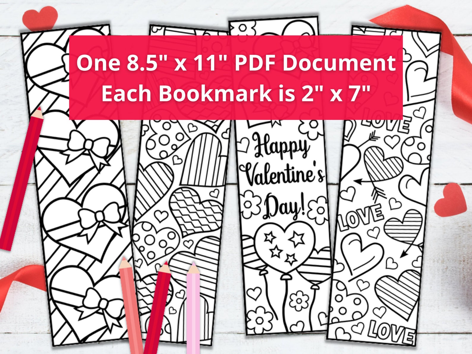 Valentine's Day Coloring Bookmarks Digital Bookmarks to - Etsy