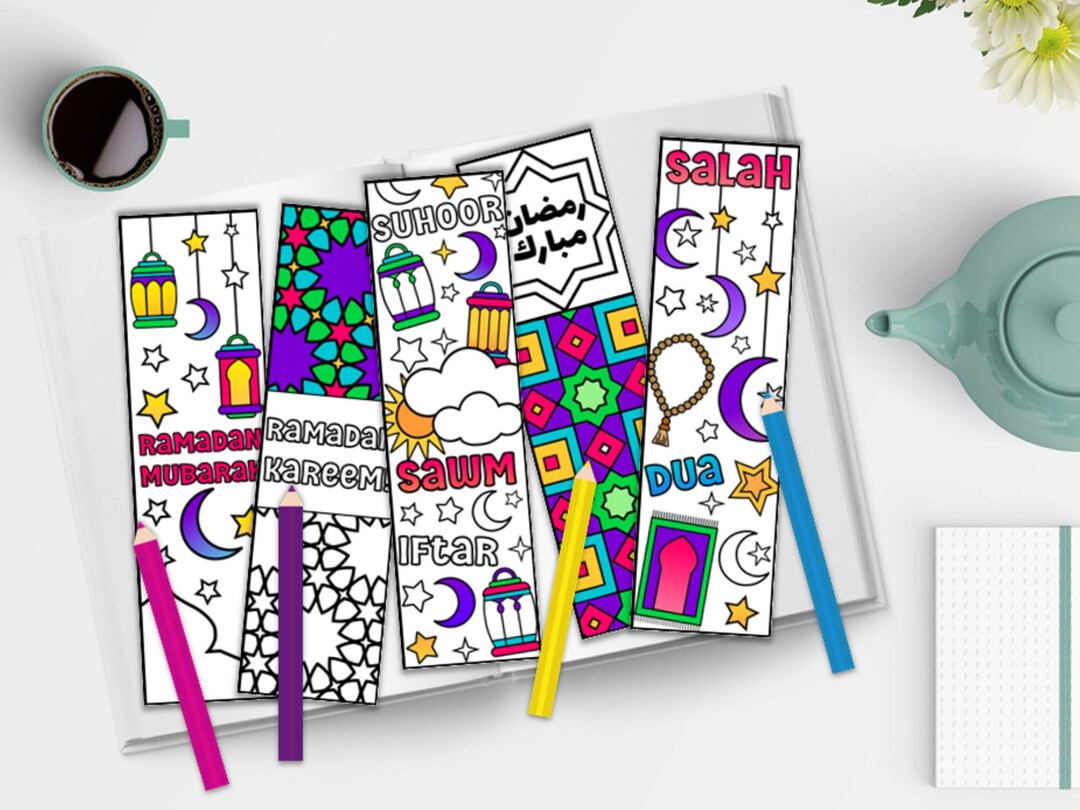 Ramadan Coloring Bookmarks - Cute Bookmark Set With Ramadan Mubarak and ...