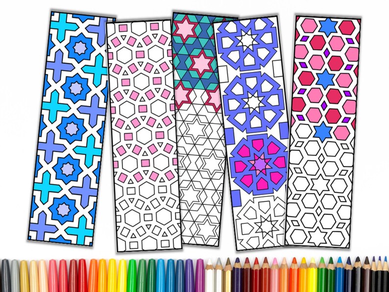 Coloring Bookmarks Geometric Bookmarks Adult Coloring Page | Etsy