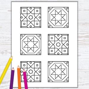 Mosaic Tile Coloring Pages - Adult Coloring Page - Moroccan Tile - Zen ...
