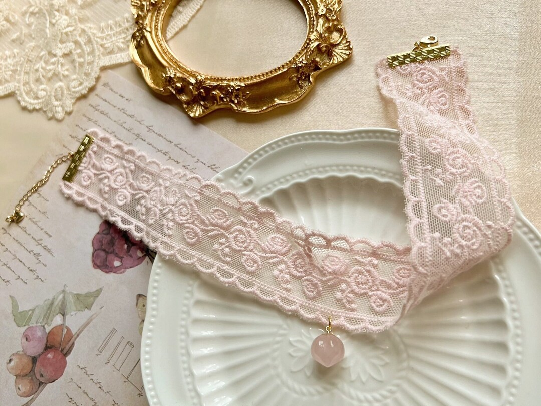 Pink Peach Lace Choker · Light Pink Quartz Choker · Vintage Lace Choker ...