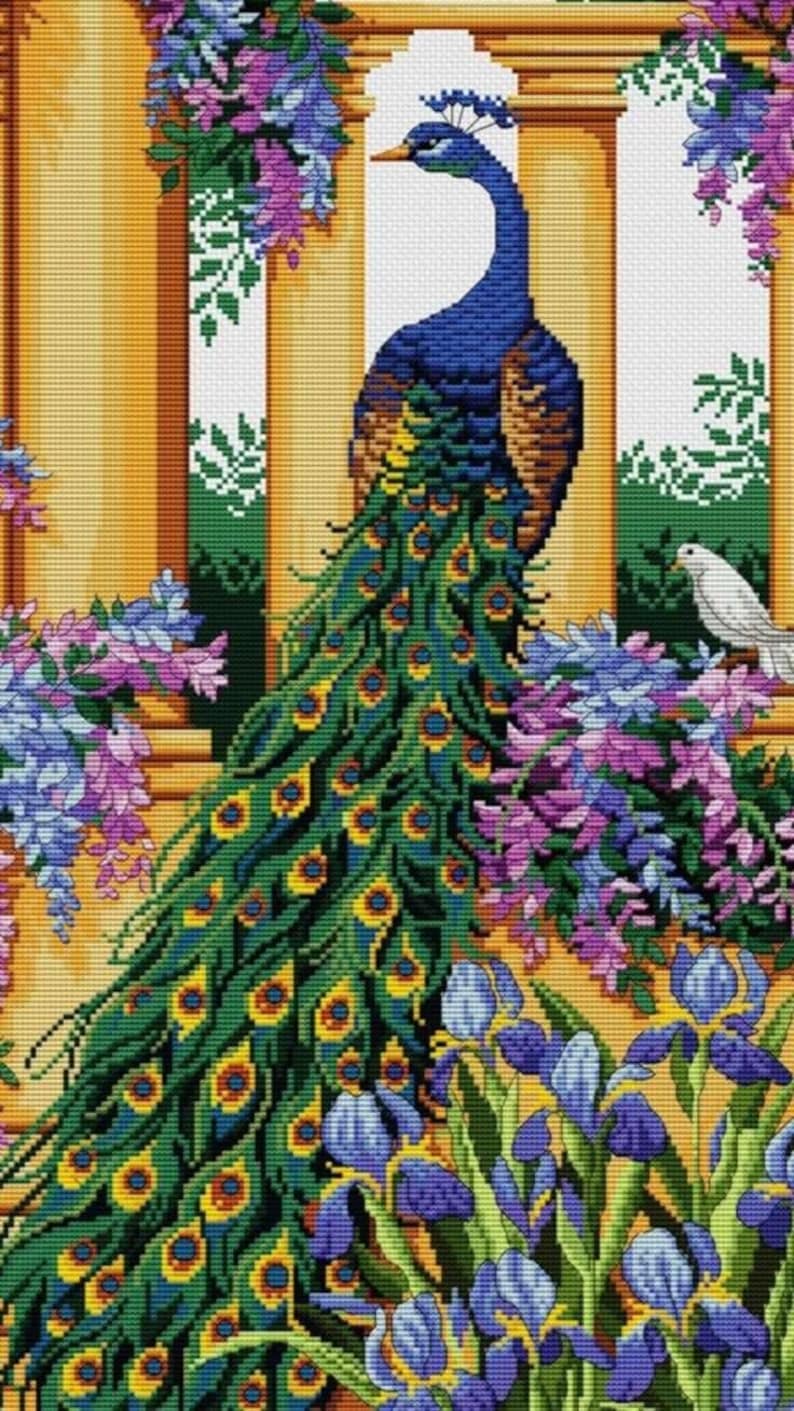 Peacock Cross Stitch Pattern, Peacock in Nature Cross Stitch - Etsy