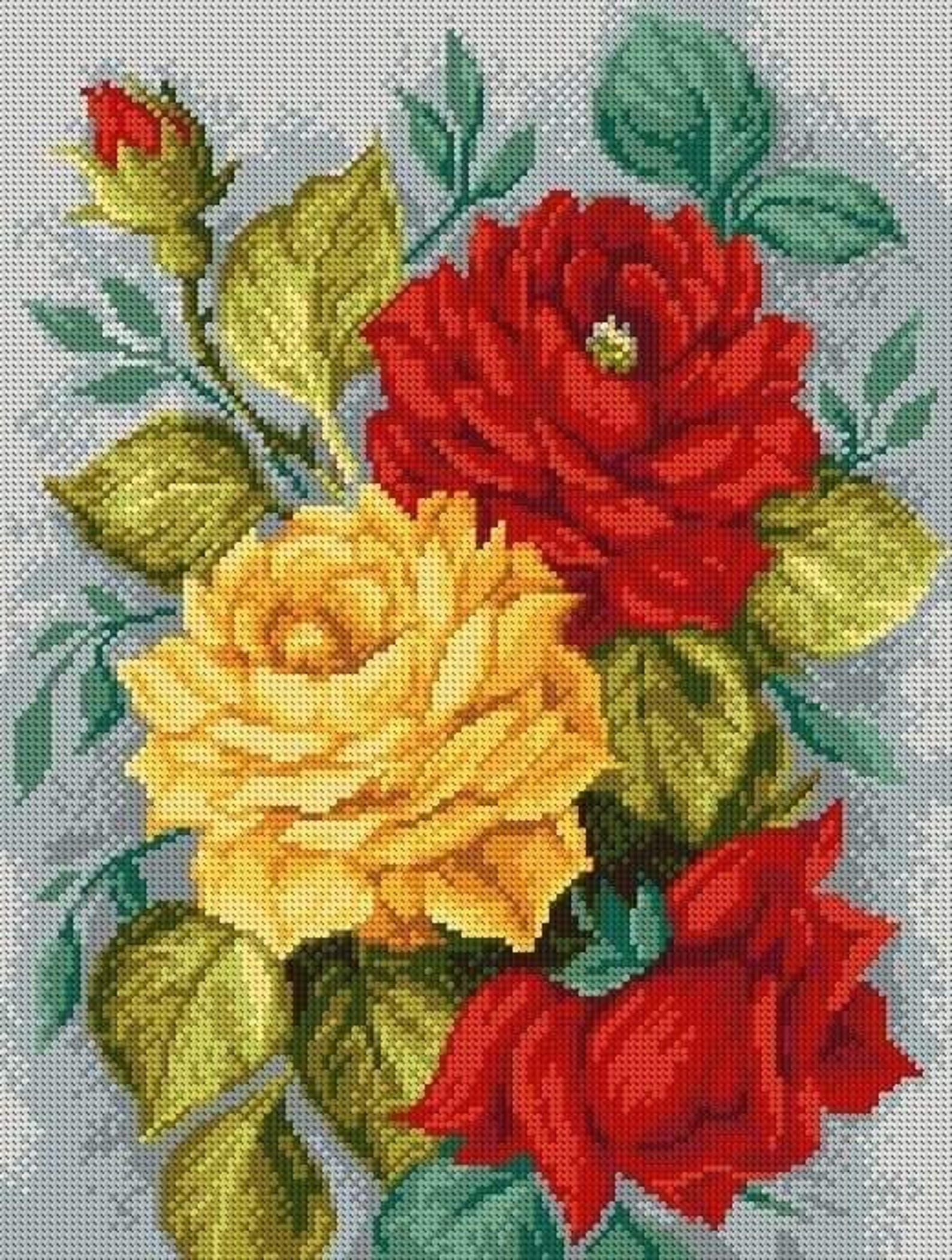 Roses Cross Stitch Pattern, Flowers Cross Stitch, Red and Yellow Roses ...