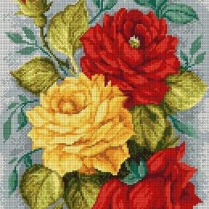 Roses Cross Stitch Pattern, Flowers Cross Stitch, Red and Yellow Roses ...