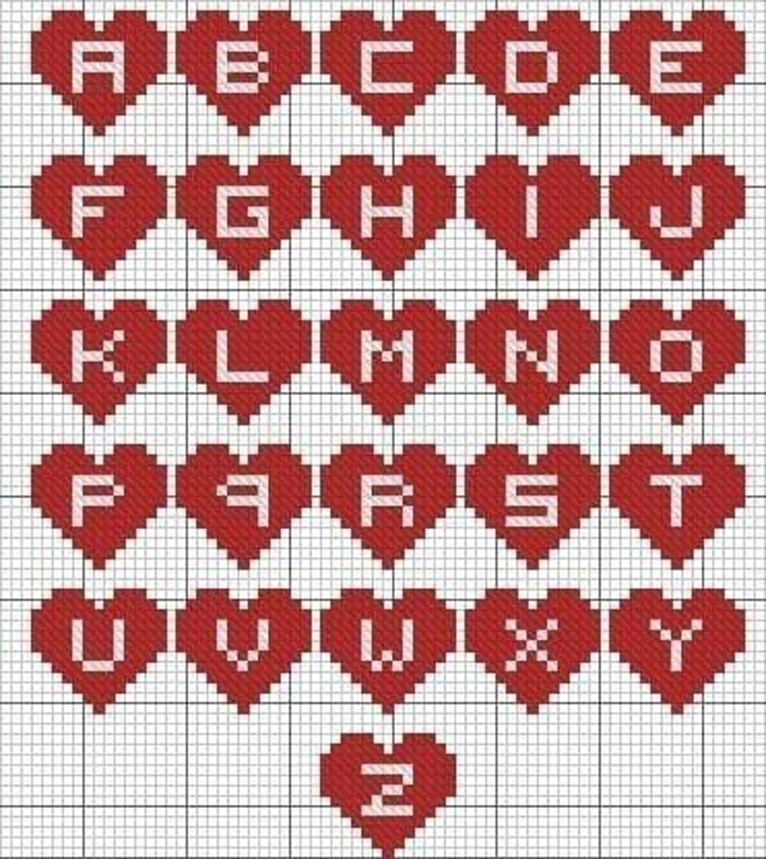 Alphabet Cross Stitch Pattern, English Alphabet With Hearts Cross ...