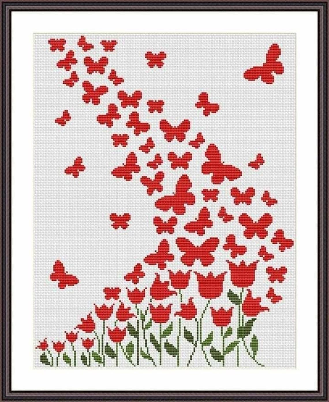 Butterflies Cross Stitch Pattern, Flowers Cross Stitch, Butterflies and ...