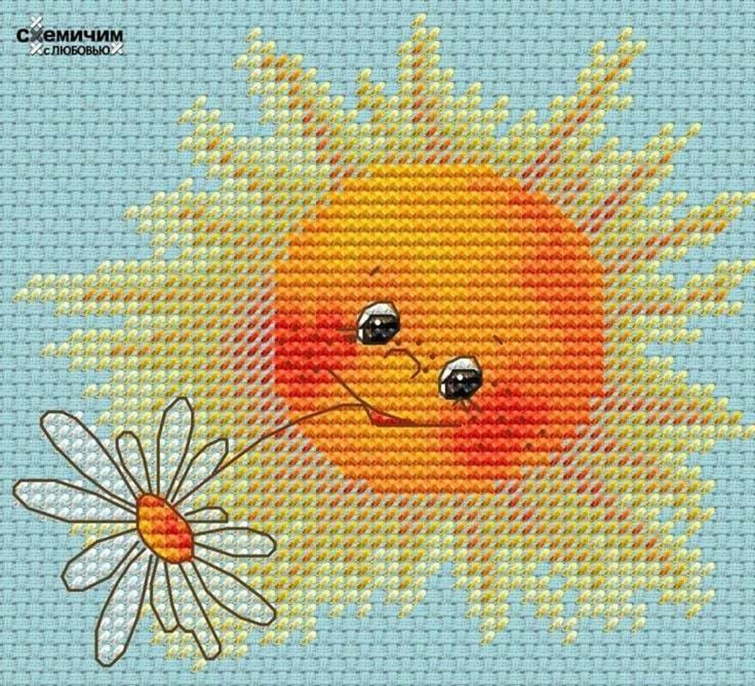 Sun Cross Stitch Pattern, Sunshine Cross Stitch, Sun and Flowers Cross ...