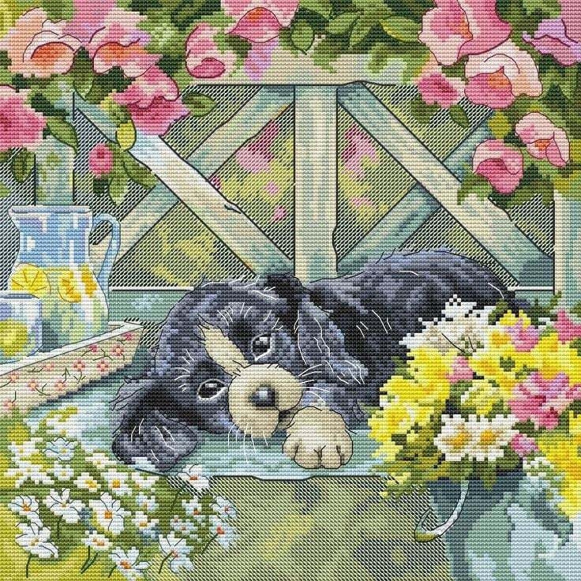 Puppy Cross Stitch Pattern, Dog Cross Stitch, Puppy on the Armchair ...