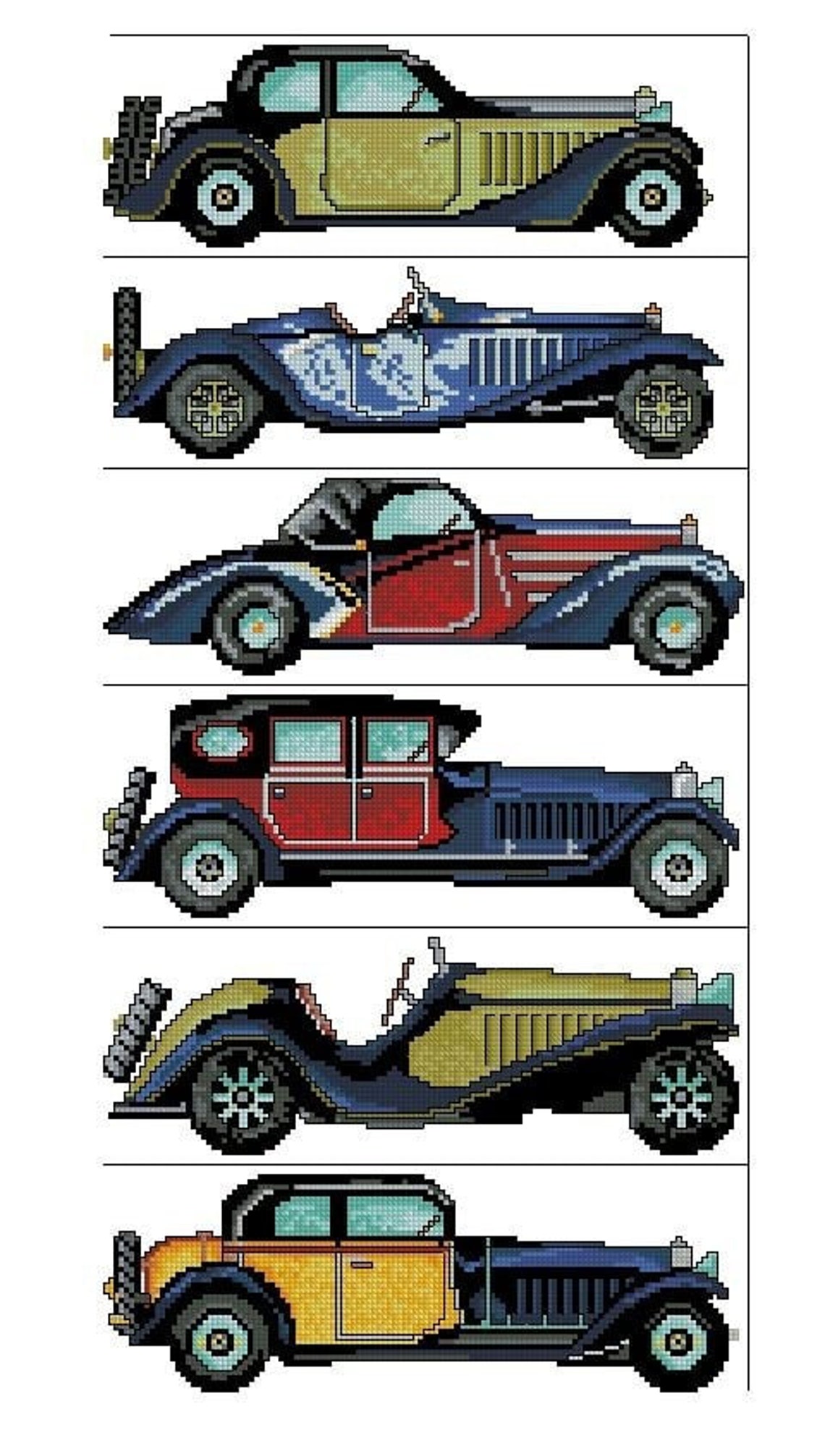 Cars Cross Stitch Pattern, Retro Cars Cross Stitch, Vintage Cars Cross ...