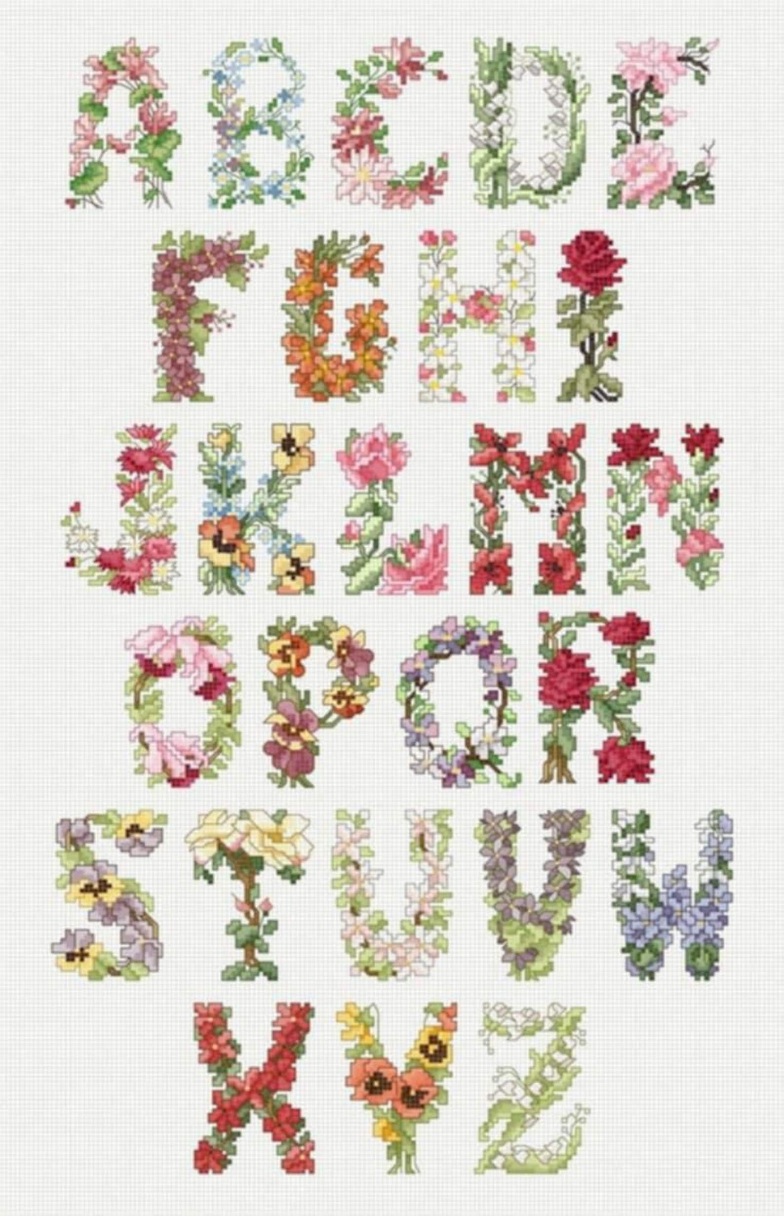 English Alphabet Cross Stitch Pattern, Floral Alphabet Cross Stitch - Etsy