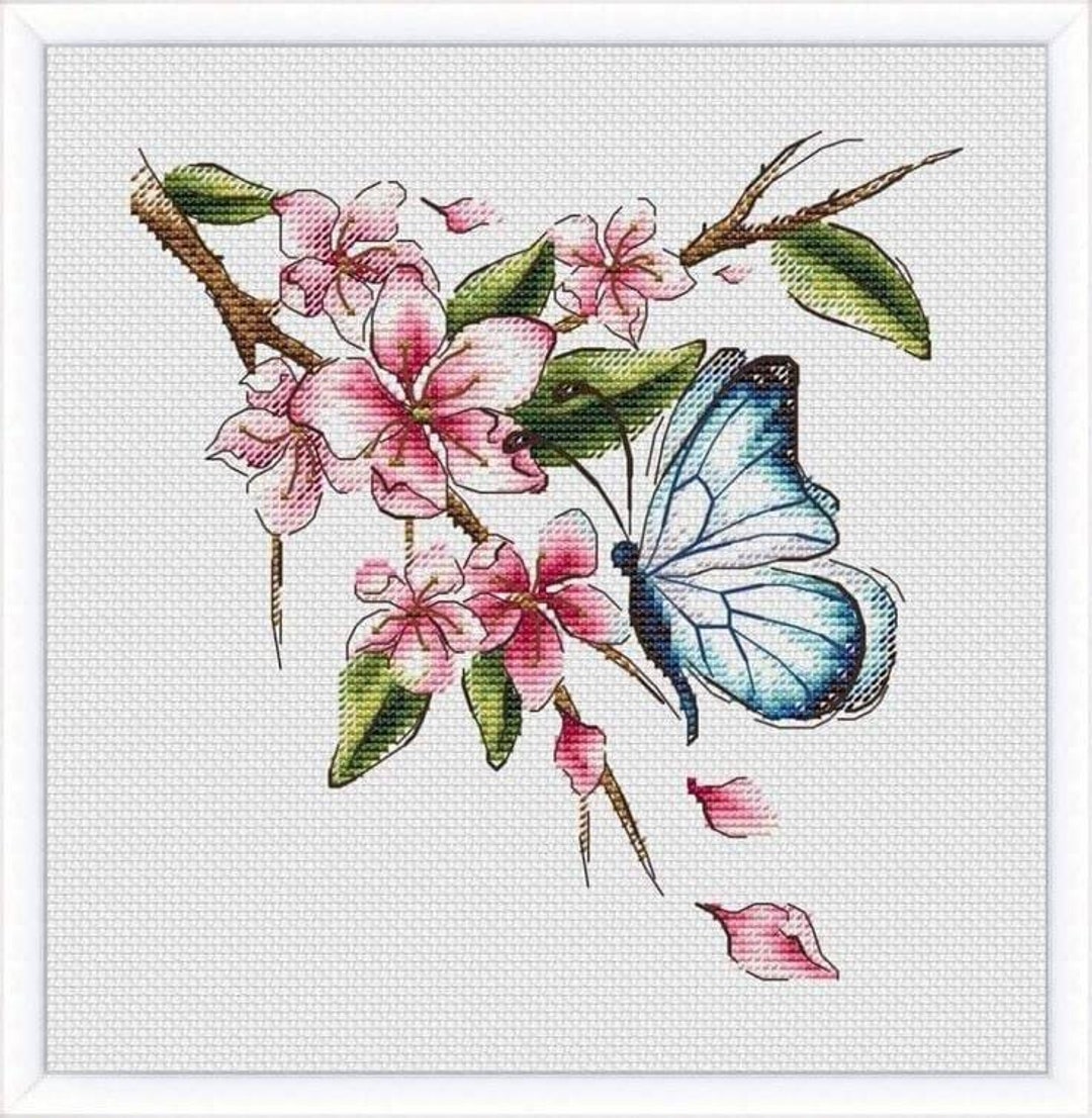 Butterfly Cross Stitch Pattern, Butterfly and Flowers Cross Stitch ...