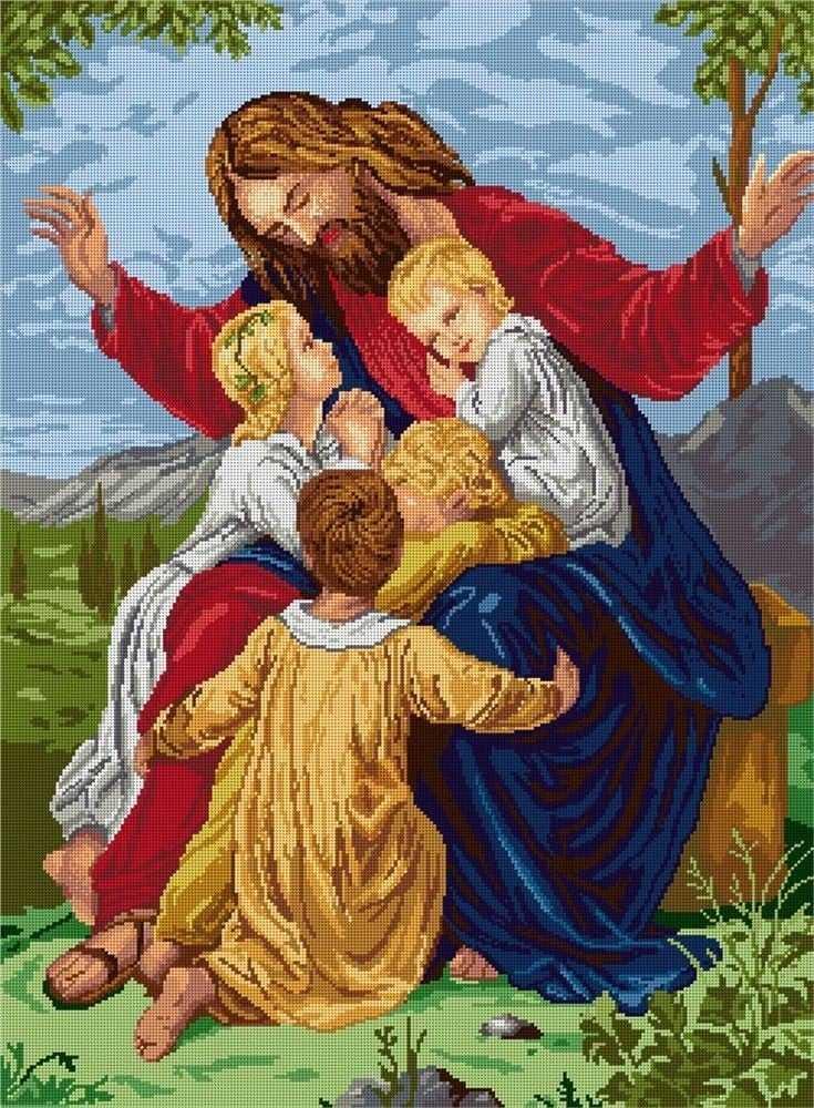 Jesus Christ Cross Stitch Pattern, Jesus and Children Cross Stitch ...