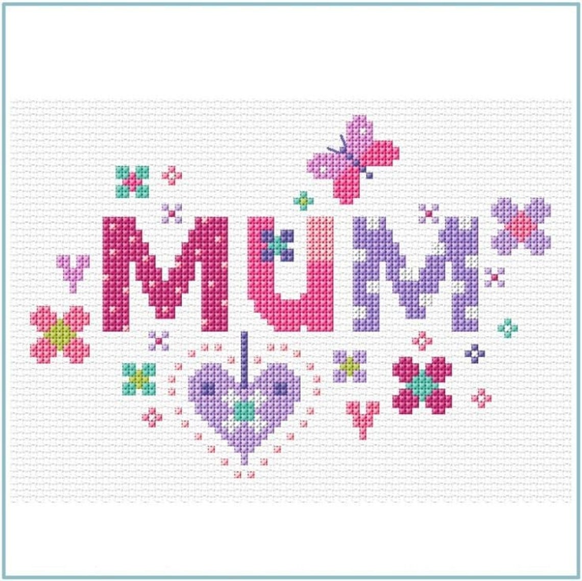 Love Mother Cross Stitch Pattern, Love Mum Cross Stitch, Mother Cross ...