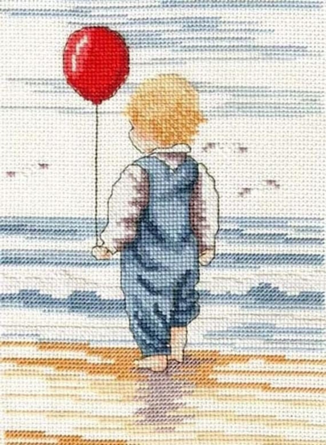 Little Boy Cross Stitch Pattern, Little Boy With Balloon Cross Stitch ...