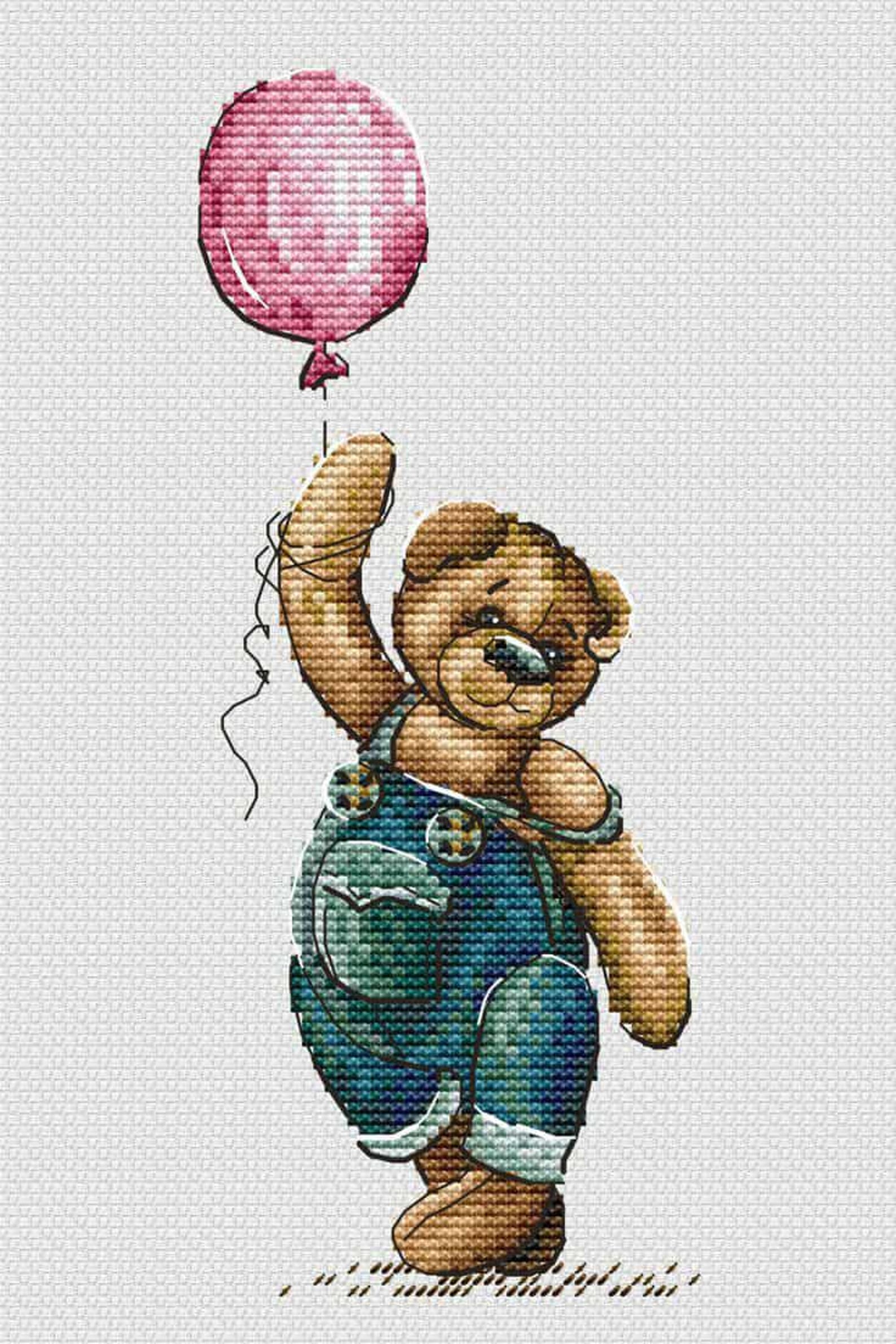 Teddy Bear Cross Stitch Pattern, Teddy Bear With Balloon Cross Stitch ...