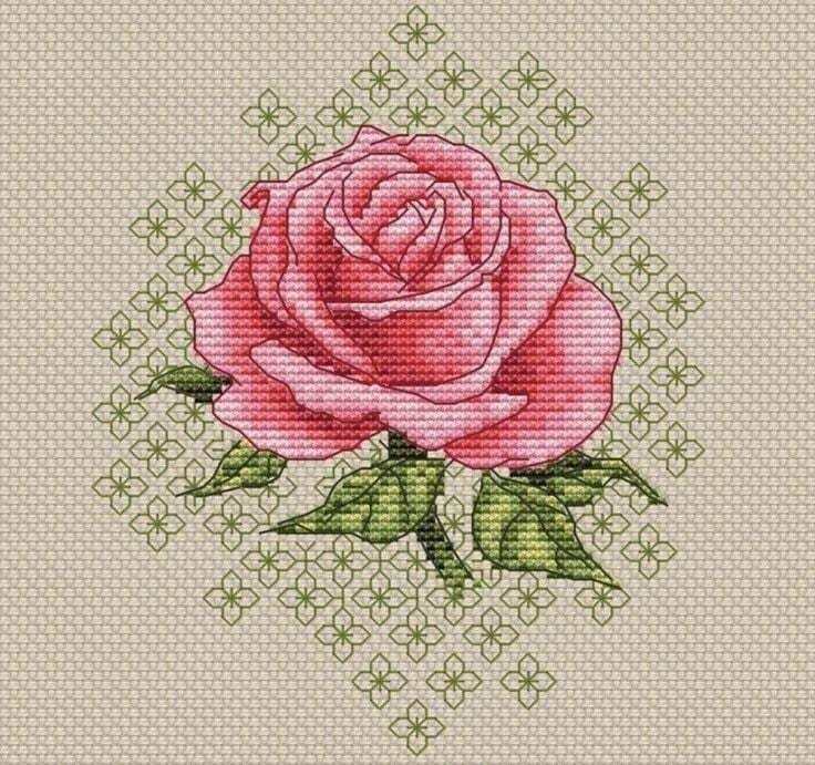 Rose Cross Stitch Pattern, Pink Rose Cross Stitch, Flowers Cross Stitch ...