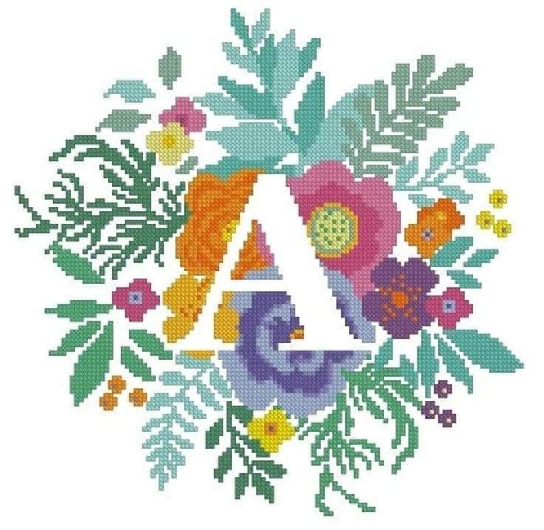 Letter A Cross Stitch Pattern, Lenglish Lettter Cross Stitch, Floral ...