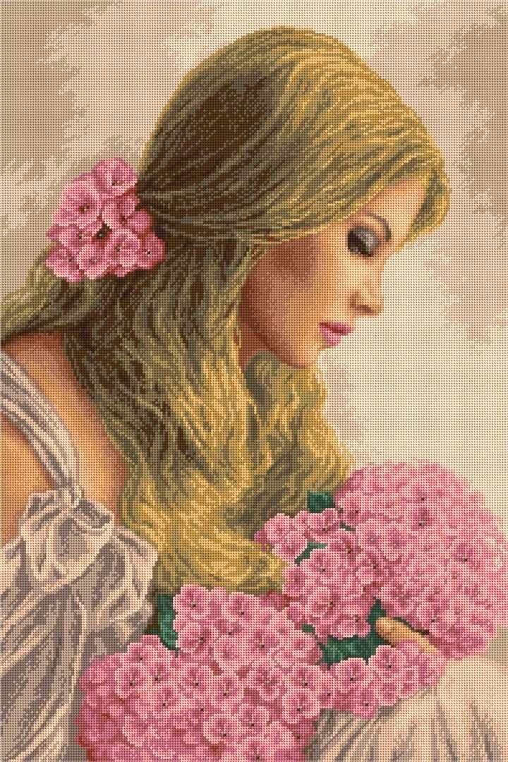 Woman Portrait Cross Stitch Pattern, Woman With Flowers Cross Stitch ...