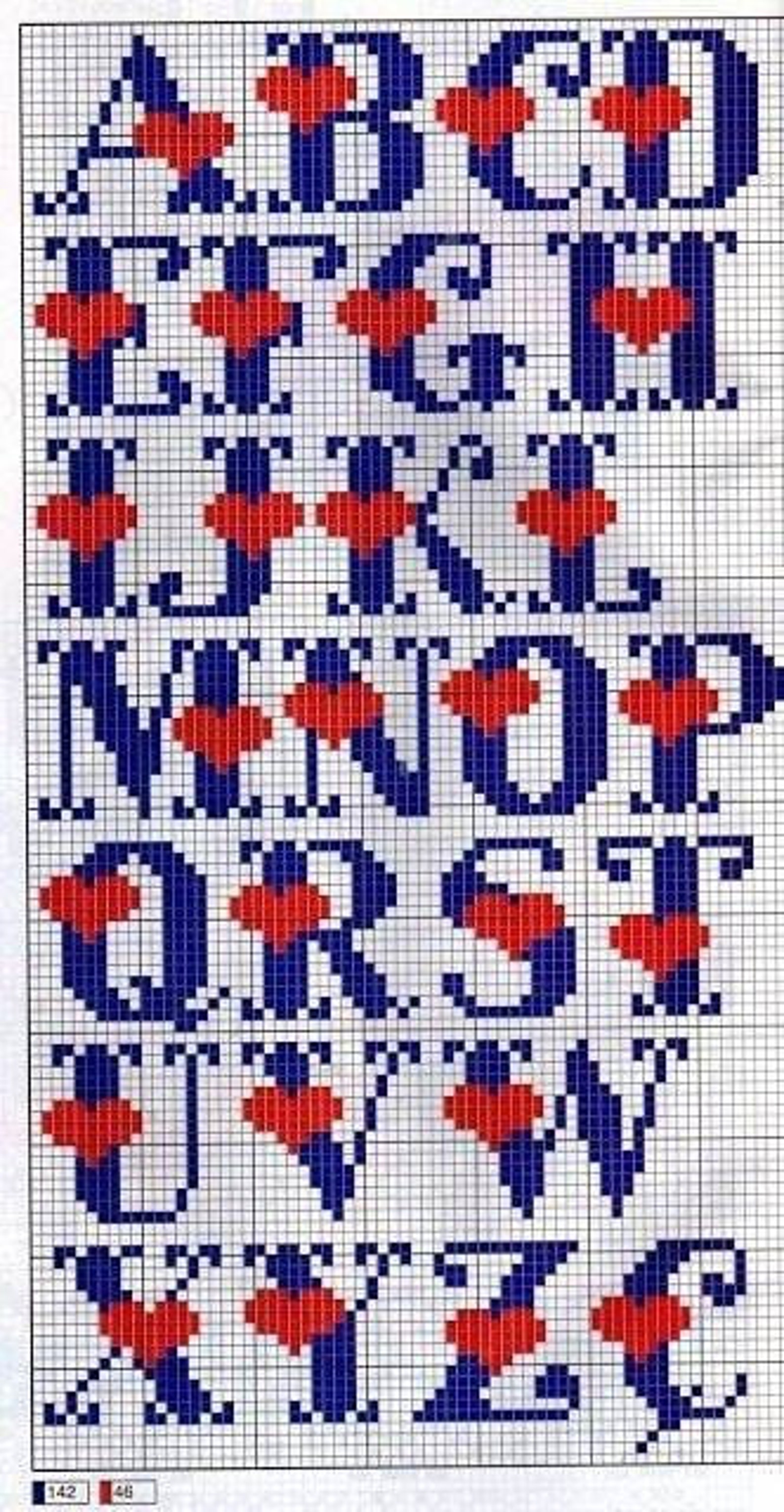 Alphabet Cross Stitch Pattern, English Alphabet With Hearts Cross ...