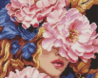 Woman Cross Stitch Pattern, Colorful Woman's Portrait Cross Stitch ...