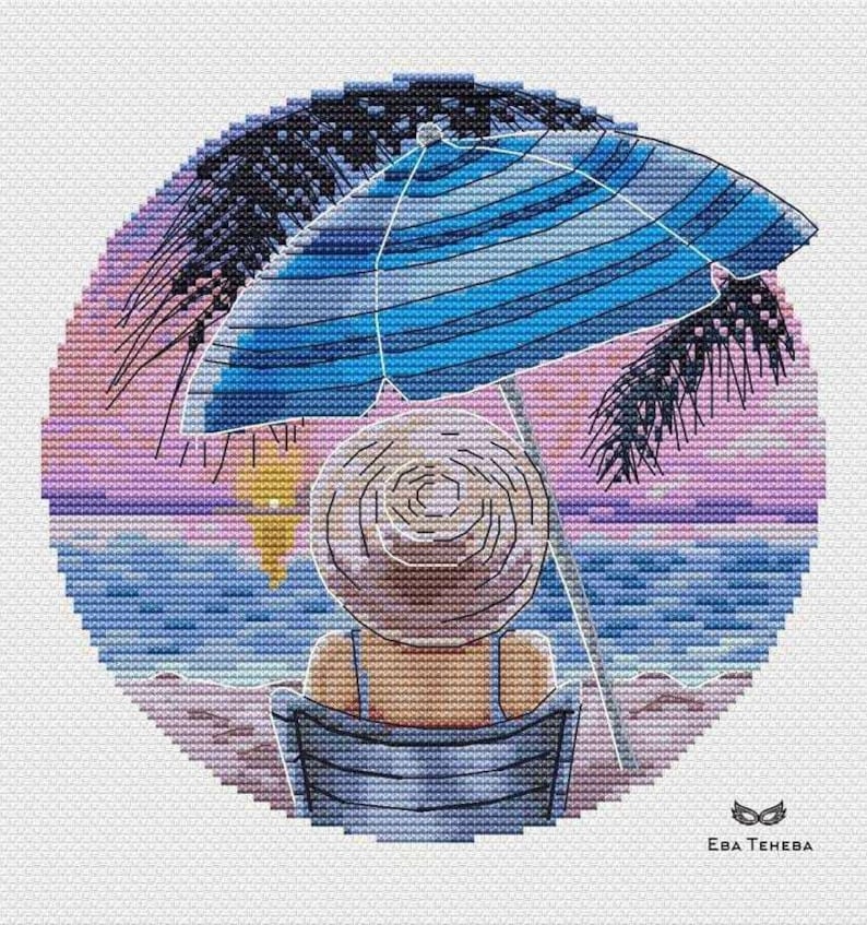 Summer Holiday Cross Stitch Pattern, Girl on the Beach Cross Stitch ...