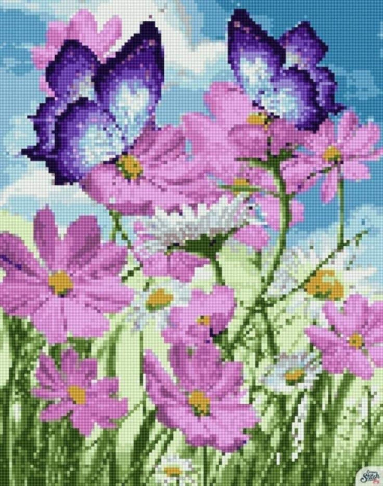 Spring Cross Stitch Pattern, Spring Flowers Cross Stitch, Butterfly ...