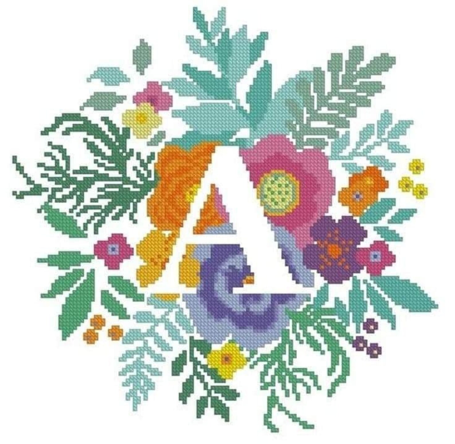 Letter A Cross Stitch Pattern, Lenglish Lettter Cross Stitch, Floral ...