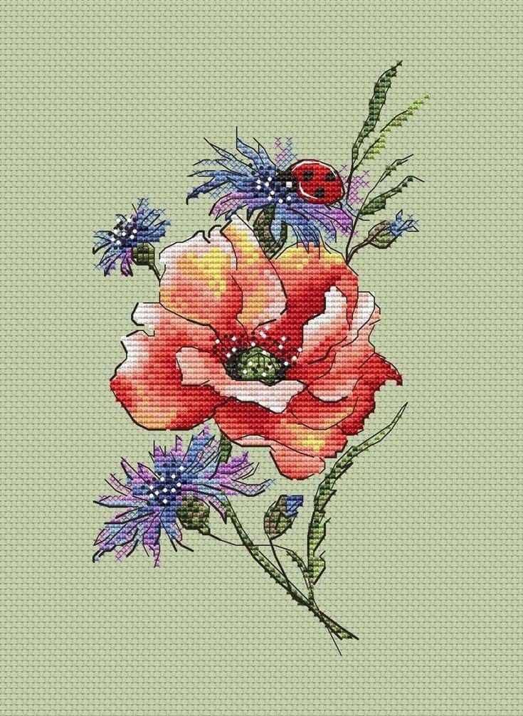 Poppy Cross Stitch Pattern, Poppy and Ladybird Cross Stitch, Ladybird ...