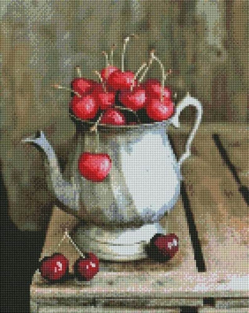 Cherry Cross Stitch Pattern, Fruits Cross Stitch Pattern, Nature Morte Cross Stitch, Art Still ...