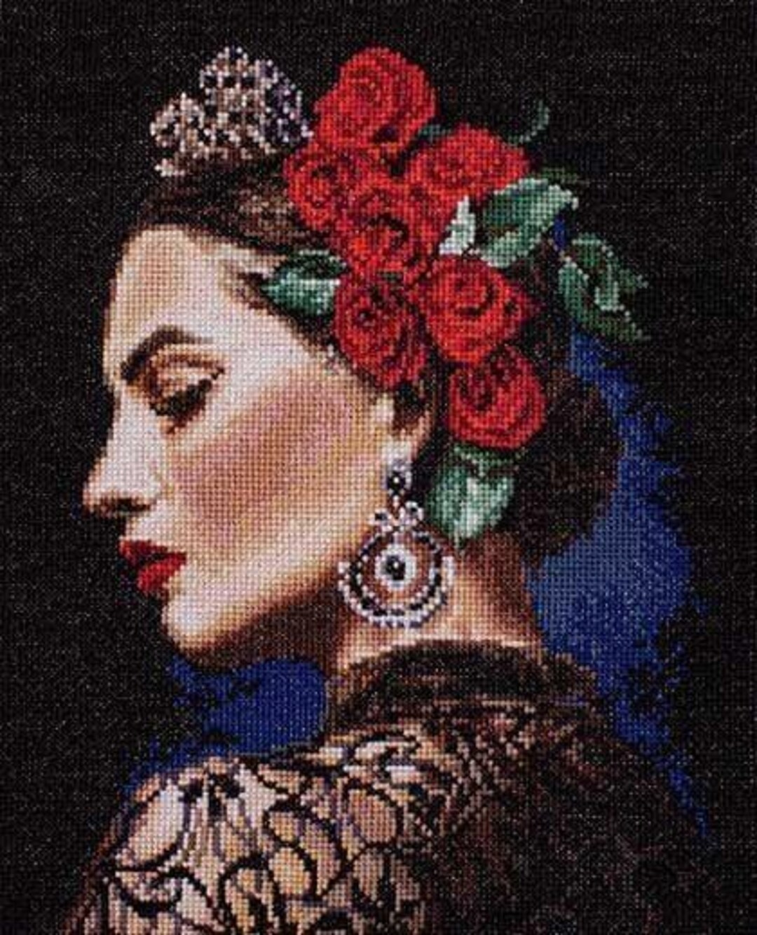 Woman Portrait Cross Stitch Pattern, Woman With Red Rose Cross Stitch ...