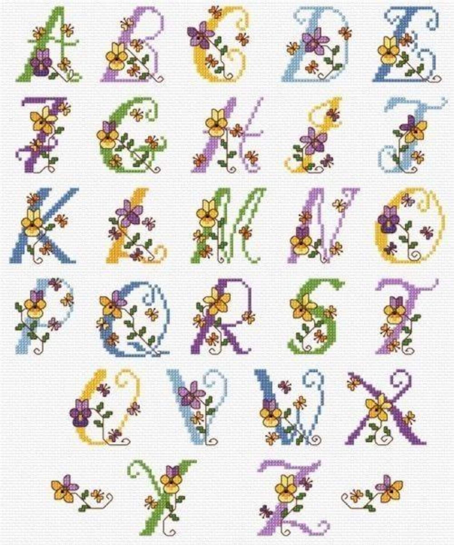 English Alphabet Cross Stitch Pattern, Floral Alphabet Cross Stitch - Etsy