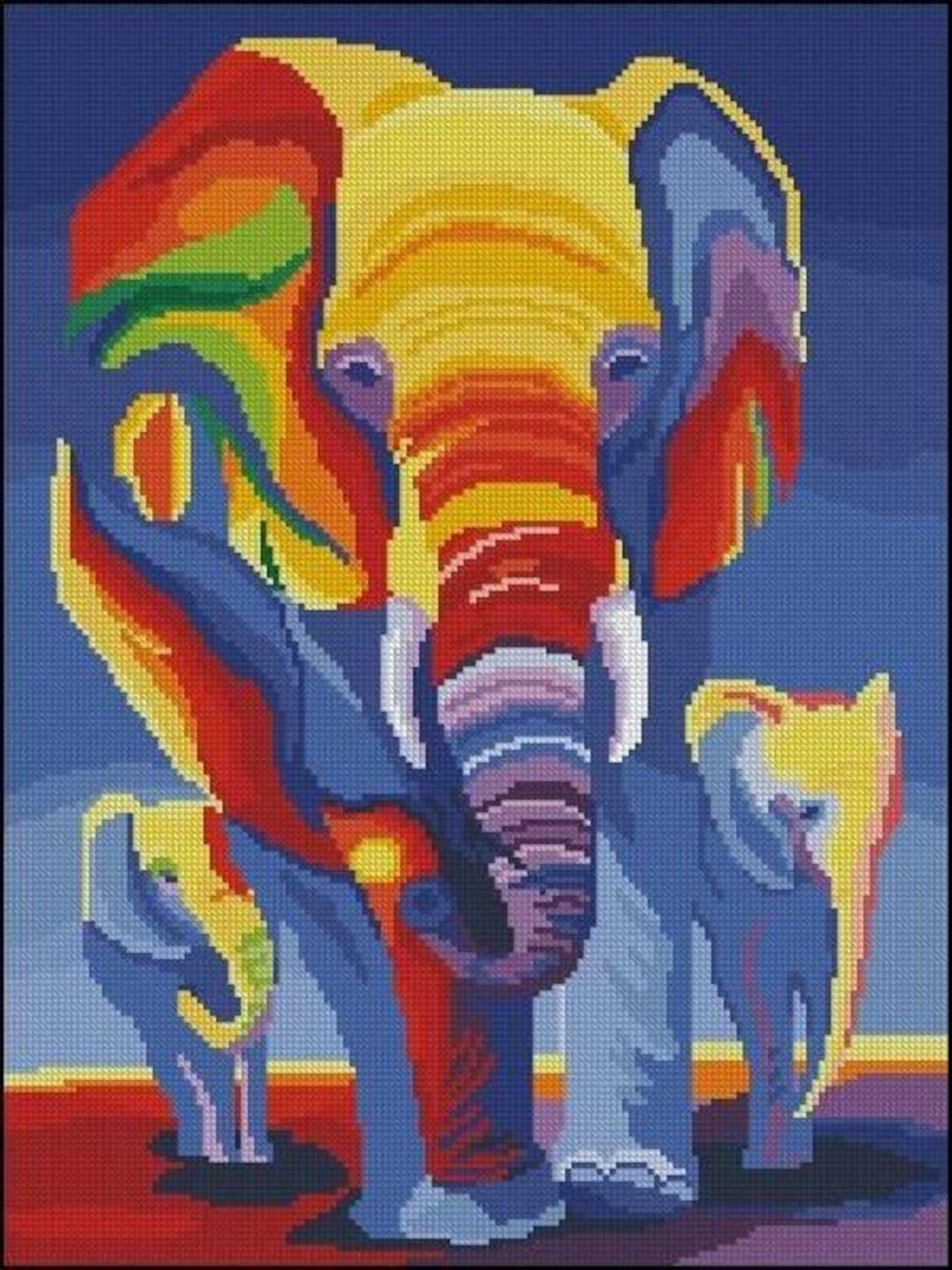 Elephants Cross Stitch Pattern, Elephant Family Cross Stitch, Colored ...